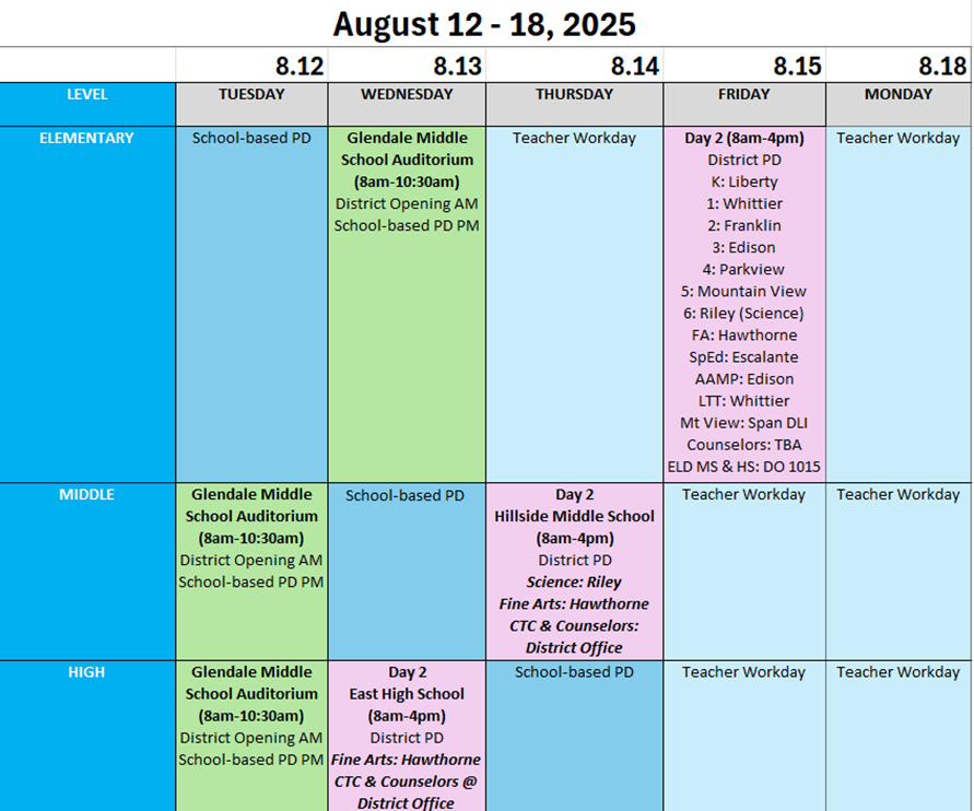 August Professional Development Days (Update with Times and Locations ...